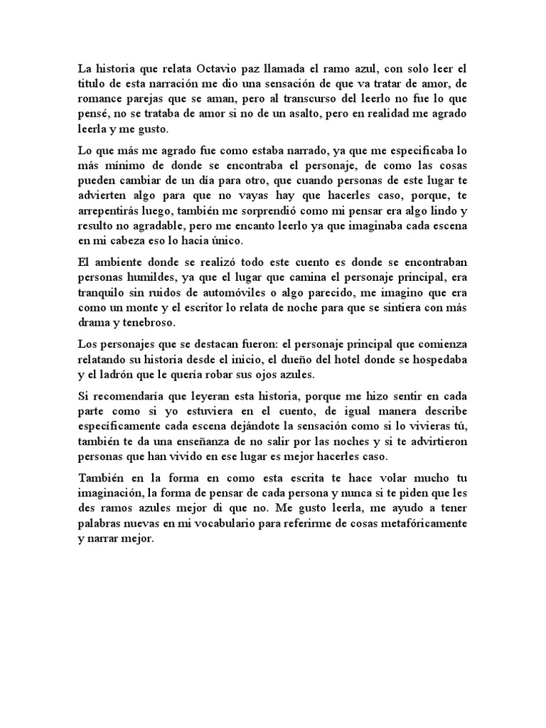 La Historia Que Relata Octavio Paz Llamada El Ramo Azul | PDF