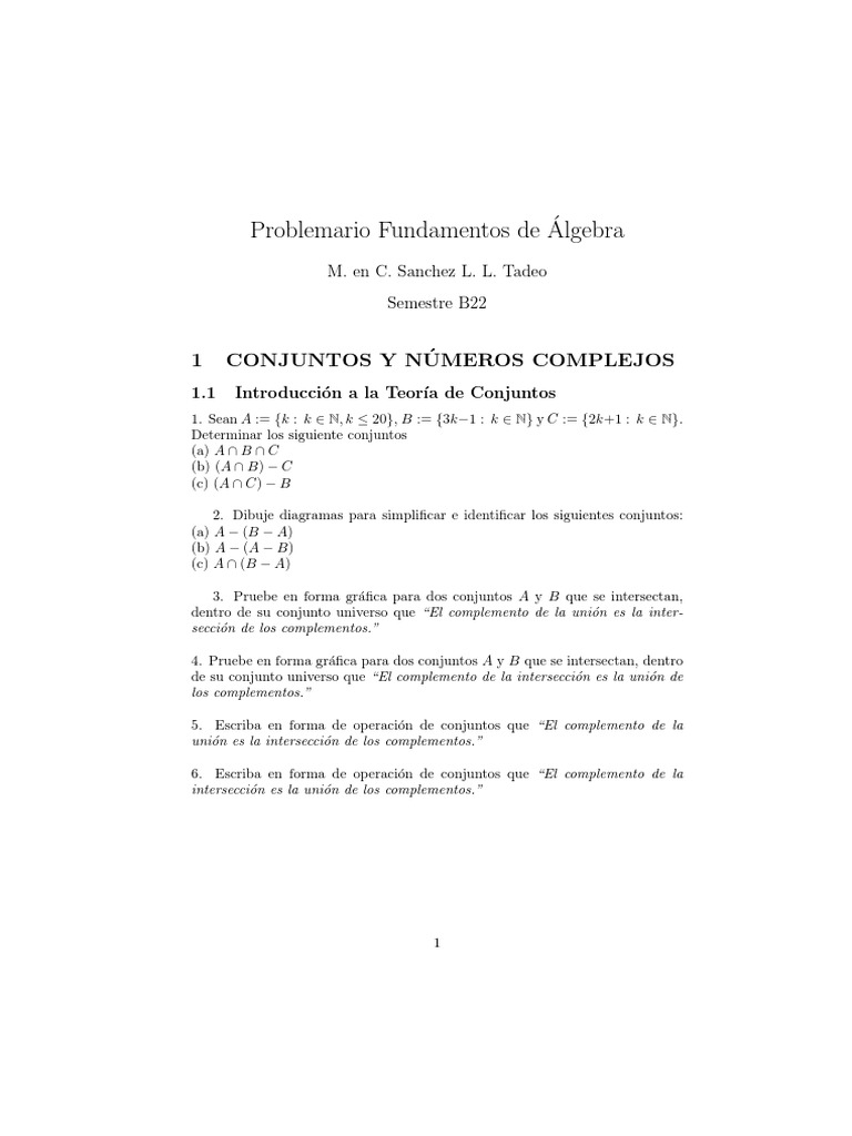 Problemario Fundamentos de Lgebra | PDF | Análisis complejo | Matemáticas