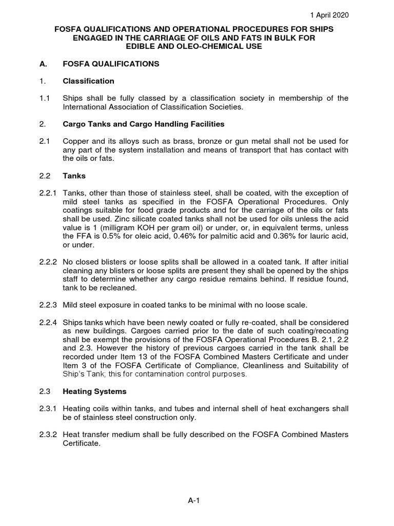 FOSFA Qualifications and Operational Procedures 2020 | PDF