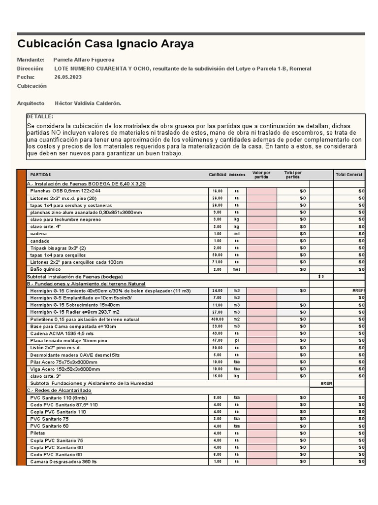 CUBICACIÓN CASA IGNACIO ARAYA 02.06.2023 | PDF | Diseño arquitectonico ...