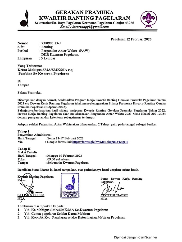 Surat Edaran Paw DKR Pagelaran 2023 | PDF