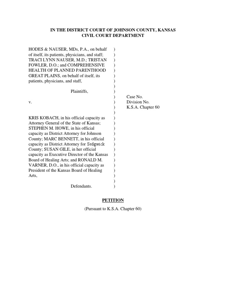KS WRTK Act Complaint | PDF | Abortion | Informed Consent