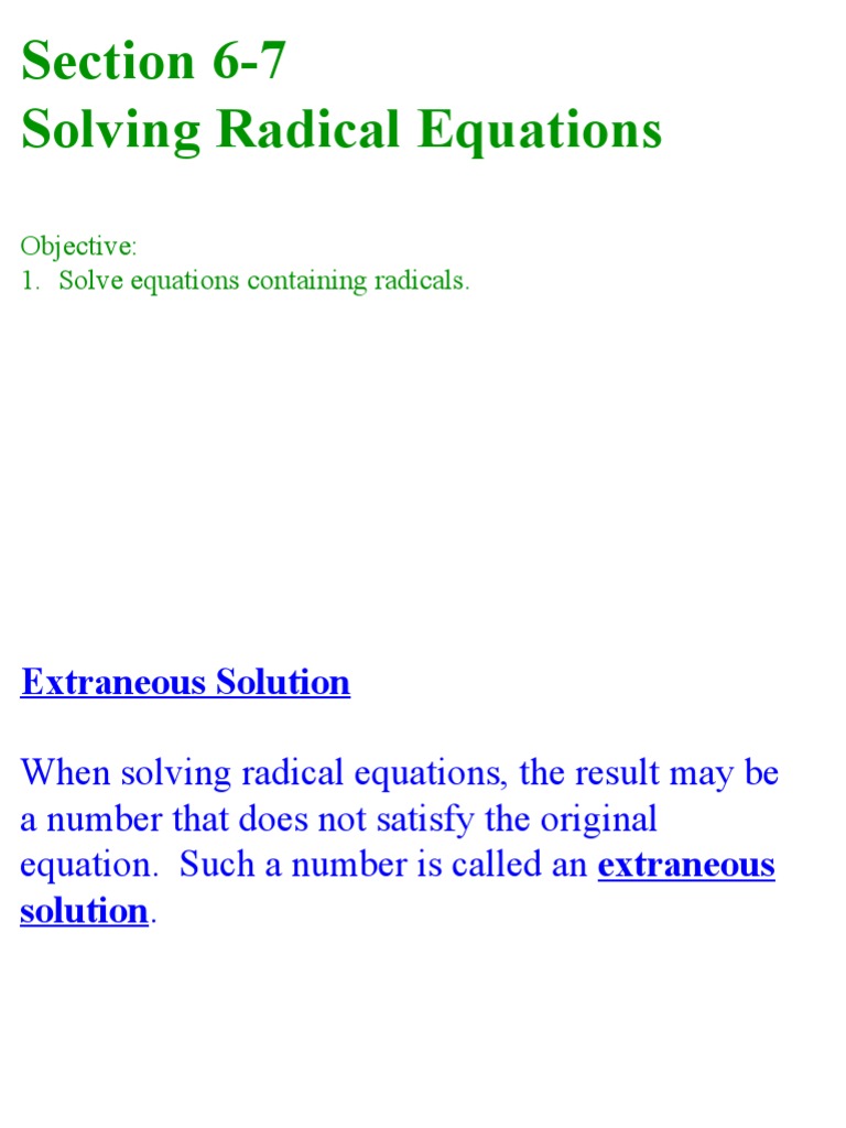 6-7 Solving Radical Equations and Inequalities - Modified For Online | PDF