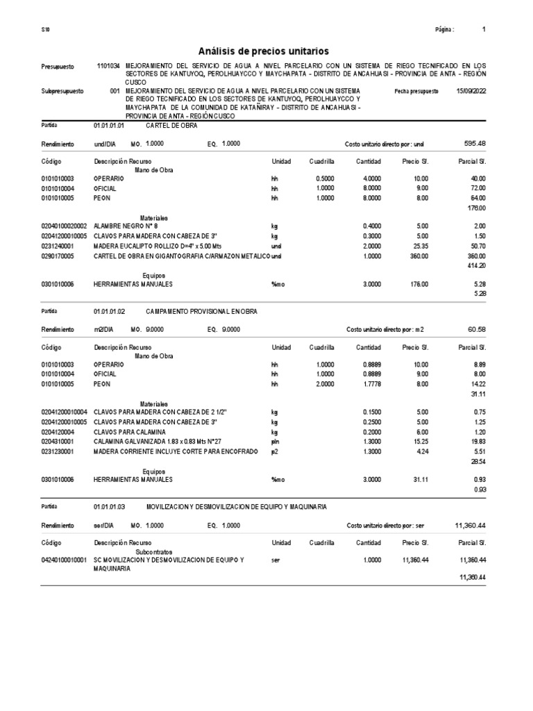 Apu | PDF | Presupuesto | Materiales