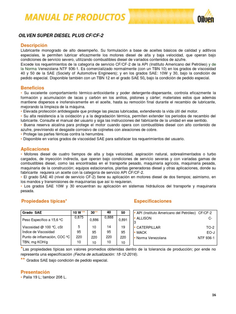 Ficha SUPER DIESEL PLUS | PDF | Lubricante | Ciencias fisicas