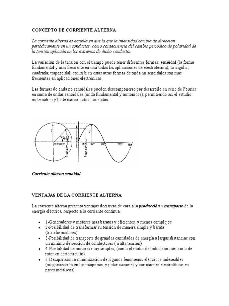 Definición y Ventajas de Corriente Alterna | PDF | Inductor | Corriente ...