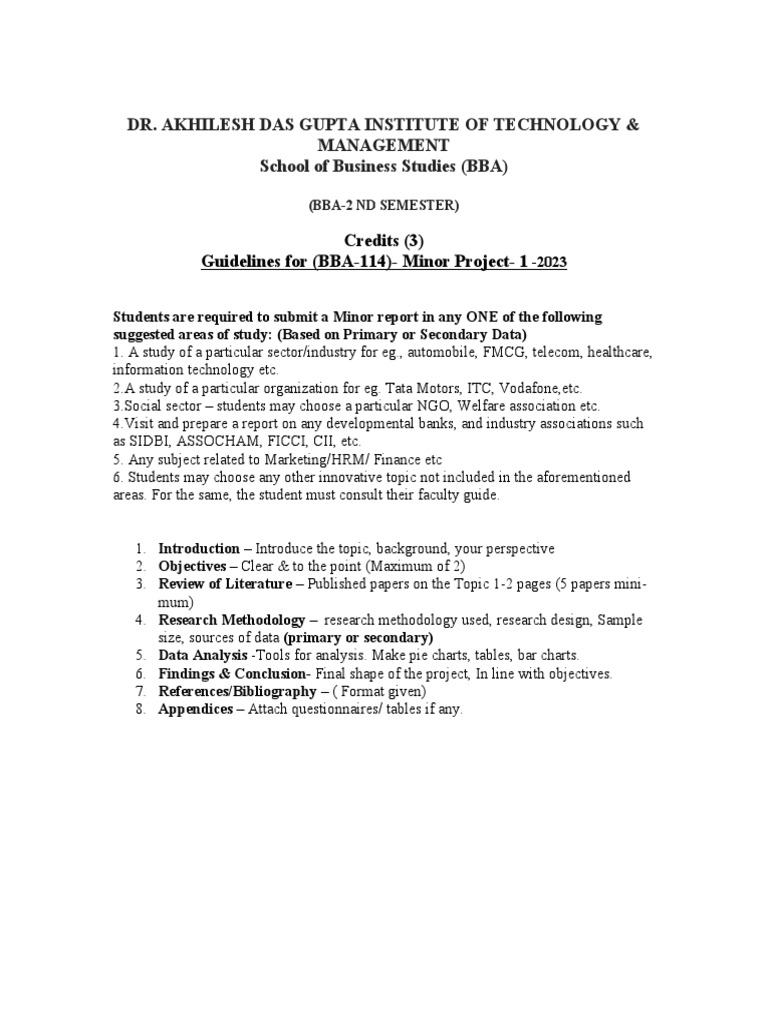 BBA Minor Project Guidelines 2023 | PDF | Online Shopping