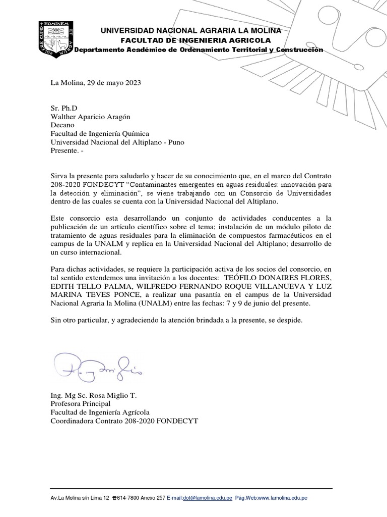 Carta Invitacion Universidad Del Altiplano | PDF