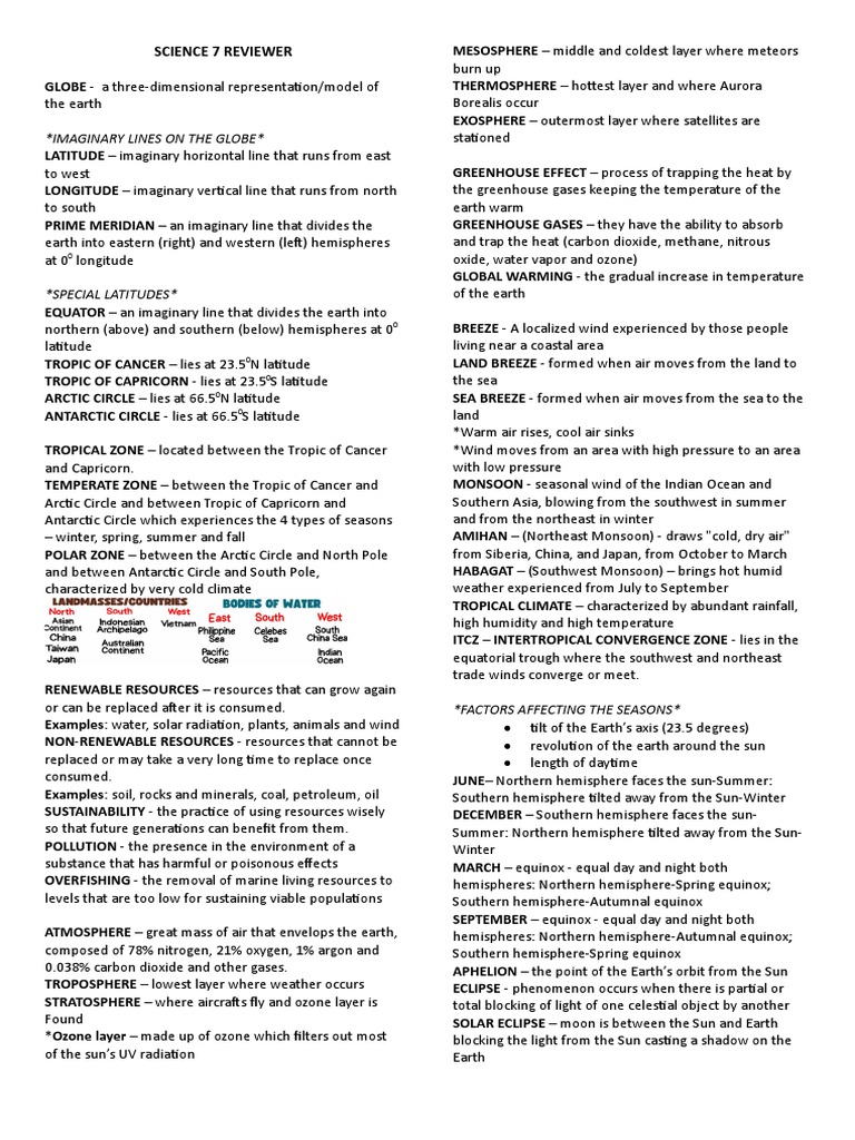 SCIENCE 7 REVIEWER Prefinal | PDF | Atmosphere Of Earth | Earth