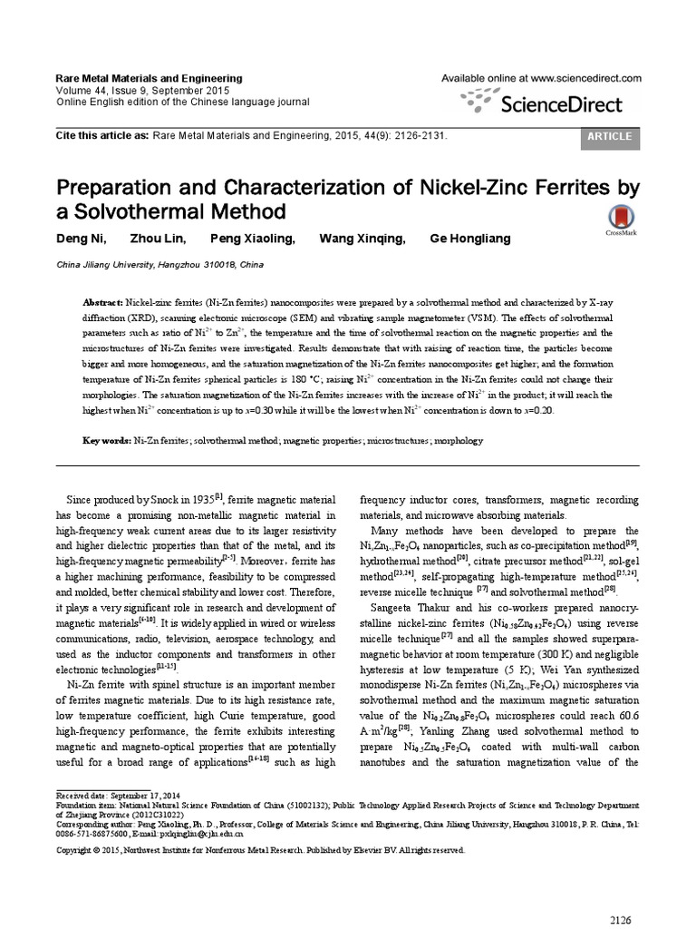 Preparation and Characterization of Nickel-Zinc Ferrites by | PDF
