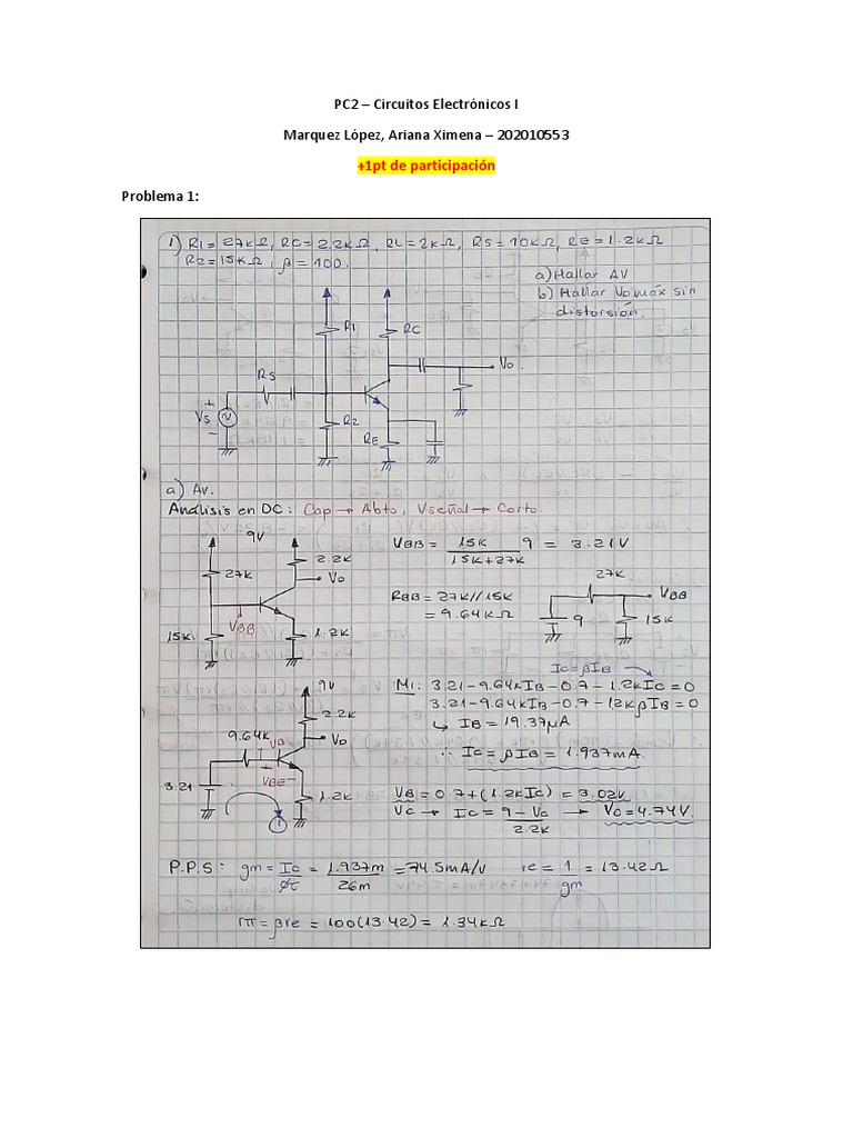 Circuitos Electrónicos I - PC2 | PDF