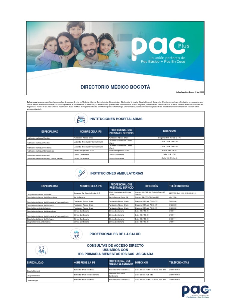 Plan Plus-Bogota Directorio Medico | PDF | Traumatologia | Medicina