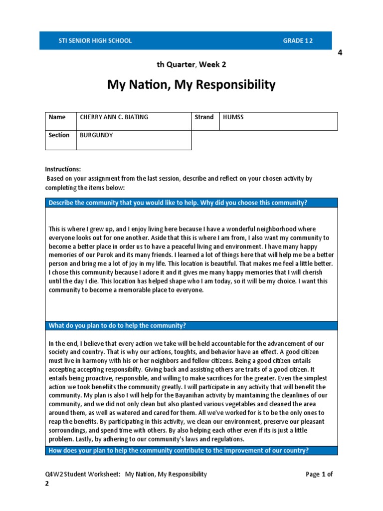 My Community, My Responsibility | PDF | Cognition | Psychology