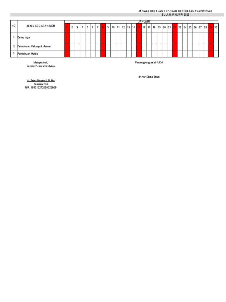 BATTRA Jadwal Bulanan Dan Tahunan Program 2023 | PDF