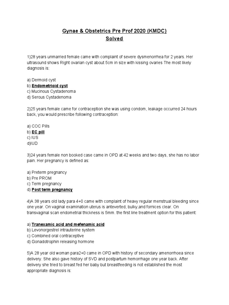 Obs and Gyn Pre-Prof 2020 | PDF | Childbirth | Pregnancy Obs and Gyn Pre-Prof 2020 | PDF | Childbirth | Pregnancy