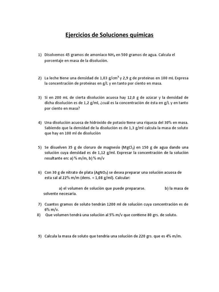 Ejercicios de Soluciones Químicas | PDF