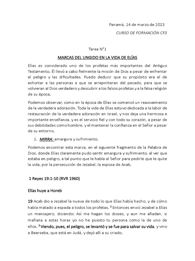Tarea 1 CF3 - Marcas Del Ungido en Elias y Eliseo - Micaela Ciccoloni PDF | PDF