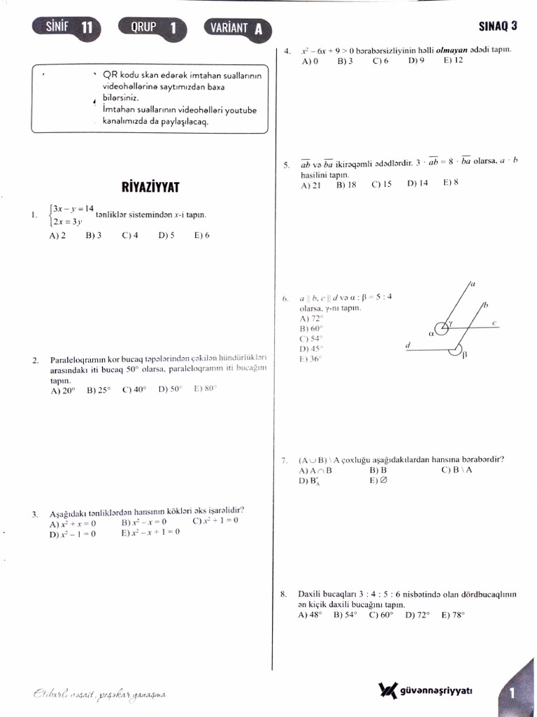 11ci Sinif Sınaq 3 | PDF