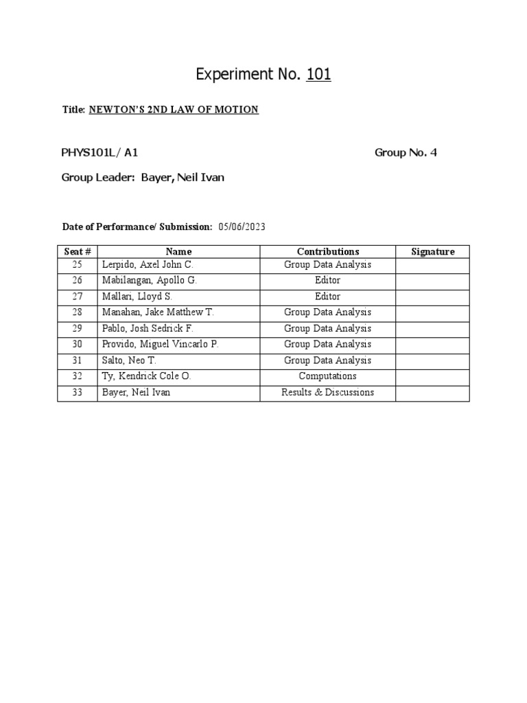 Group 4 A1 E101 Final Lab Report | PDF | Force | Acceleration