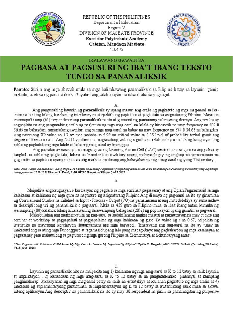 Q2 Pagbasa LAS1 | PDF
