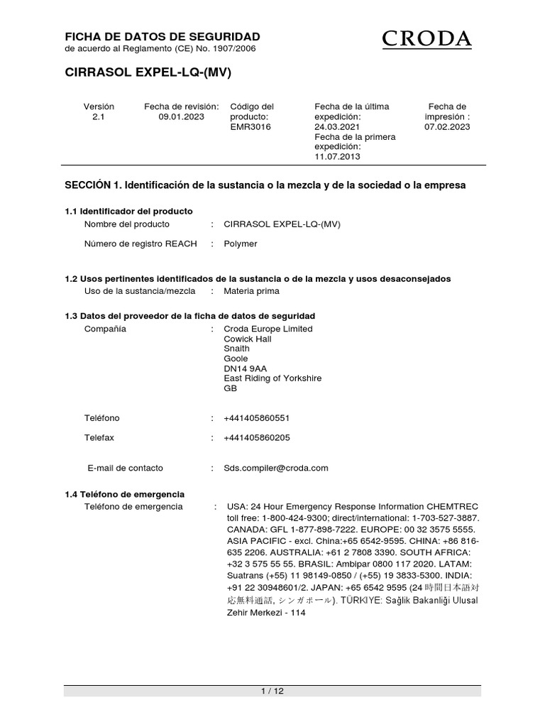 Ficha de Seguridad: Cirrasol Expel | PDF | Toxicidad | Agua