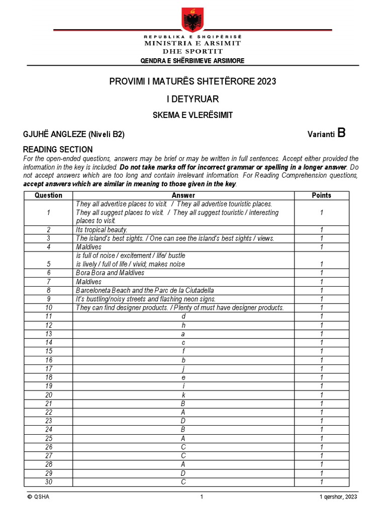 Skeme Vleresimi - Anglisht B2 - Varianti B | PDF | Punctuation | Comma