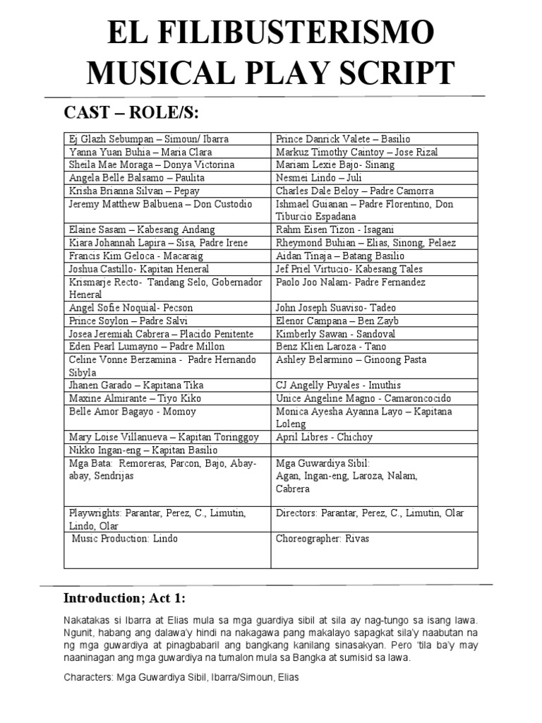 EL FILIBUSTERISMO MUSICAL PLAY SCRIPT 1 AutoRecovered AutoRecovered | PDF