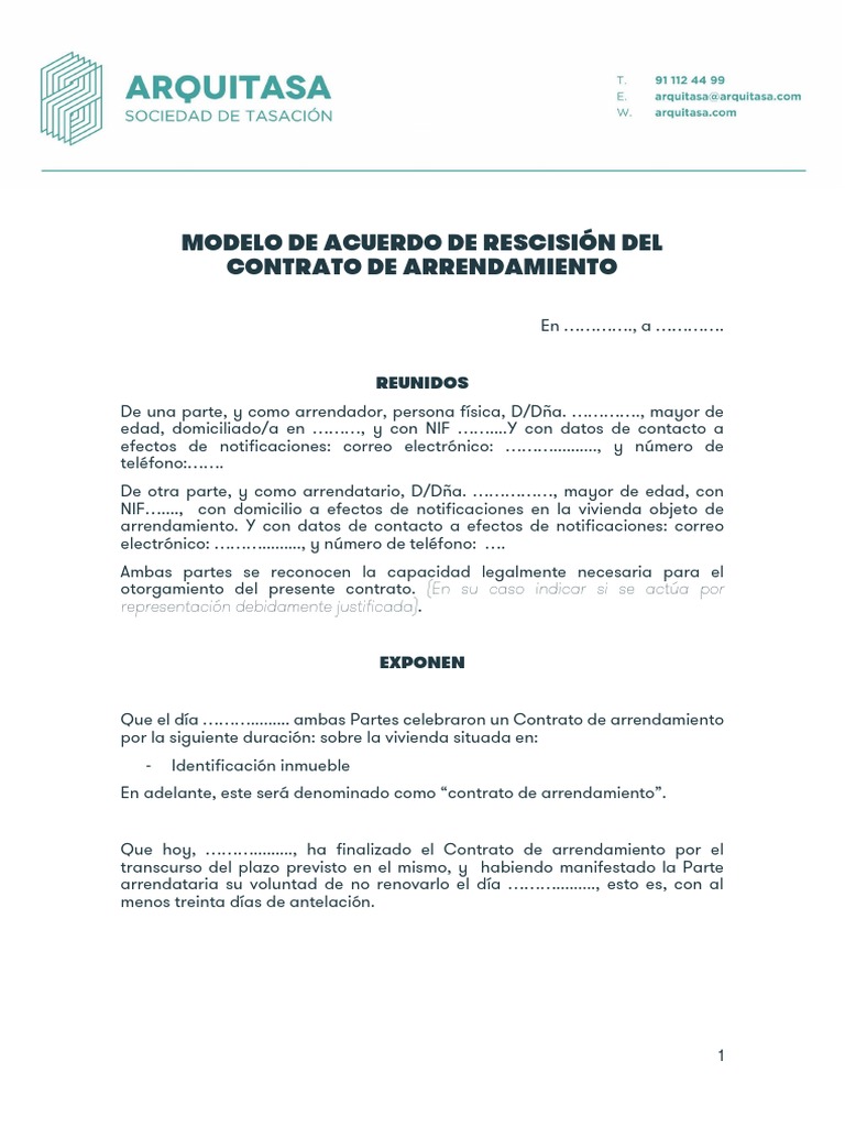 Modelo Rescision Contrato Alquiler Vivienda Arquitasa | PDF | Jurisdicción