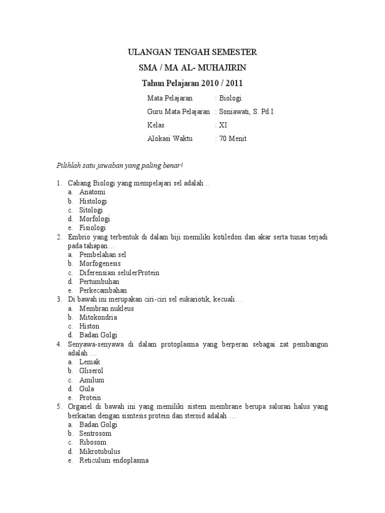 Soal Biologi Kelas XI | PDF