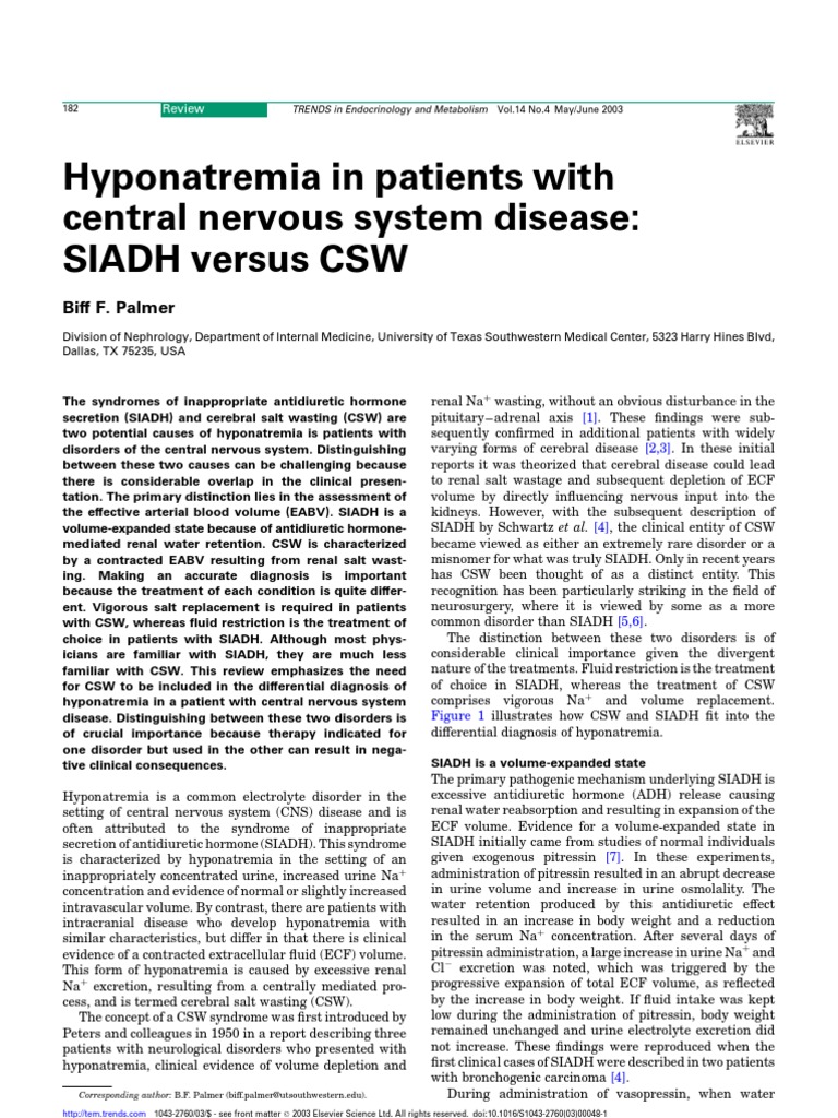 Siadh Versus Csw | Kidney | Urinary System