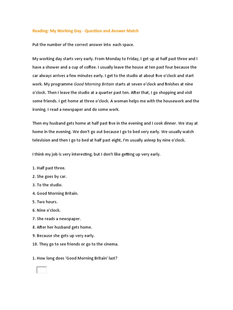 Reading - My Working Day | PDF