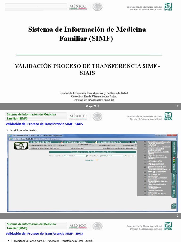 2018 SIMF Validacion Transferencia SIMF SIAIS | PDF | Informática