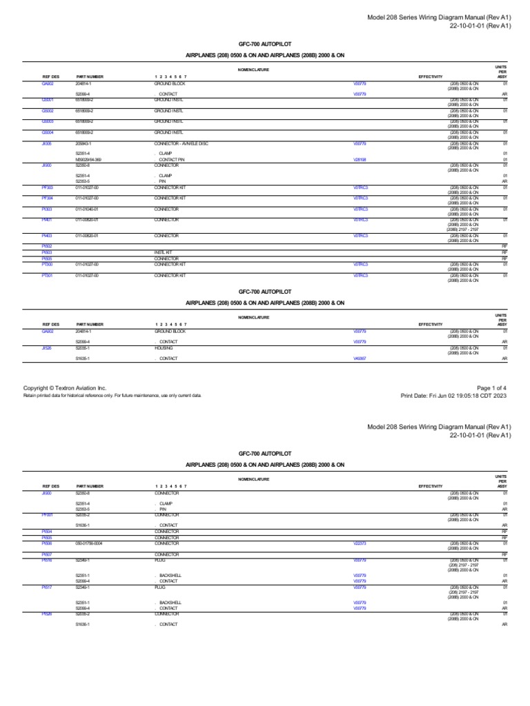 Gfc-700 Autopilot AIRPLANES (208) 0500 & ON AND AIRPLANES (208B) 2000 ...
