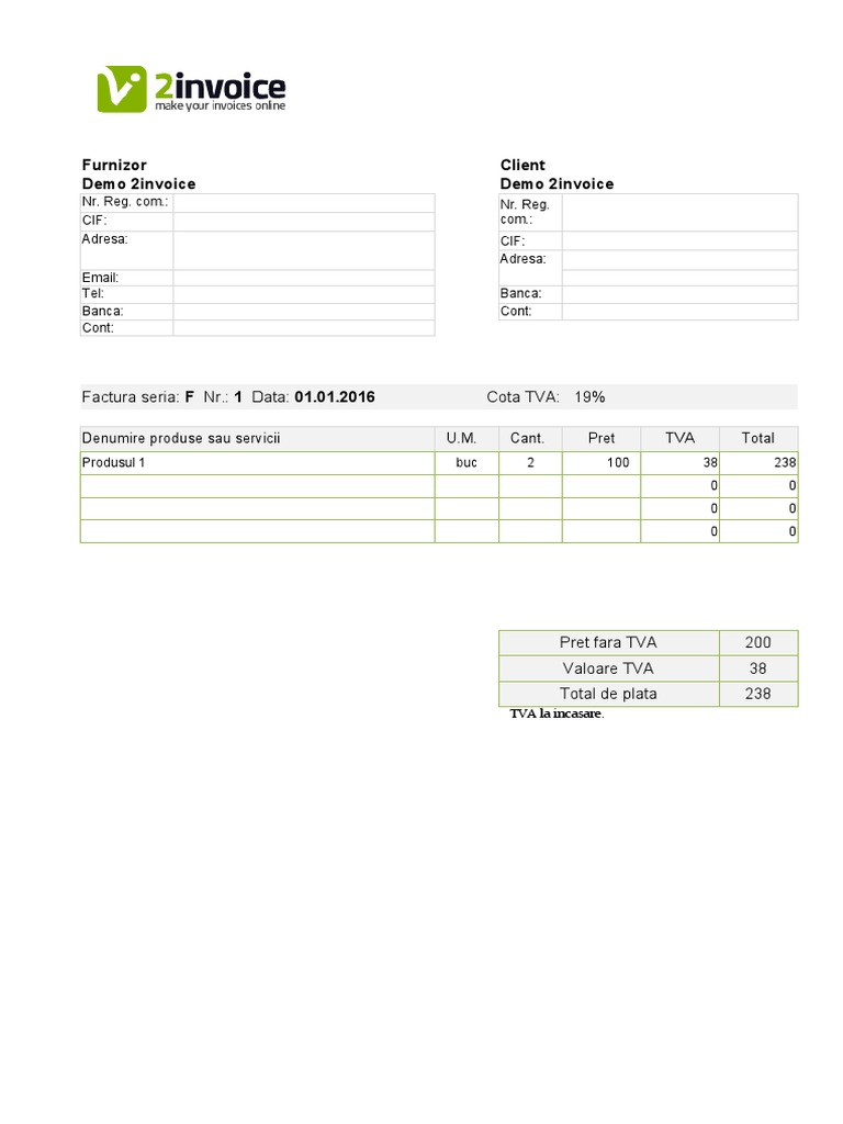 Model Factura cu-TVA | PDF