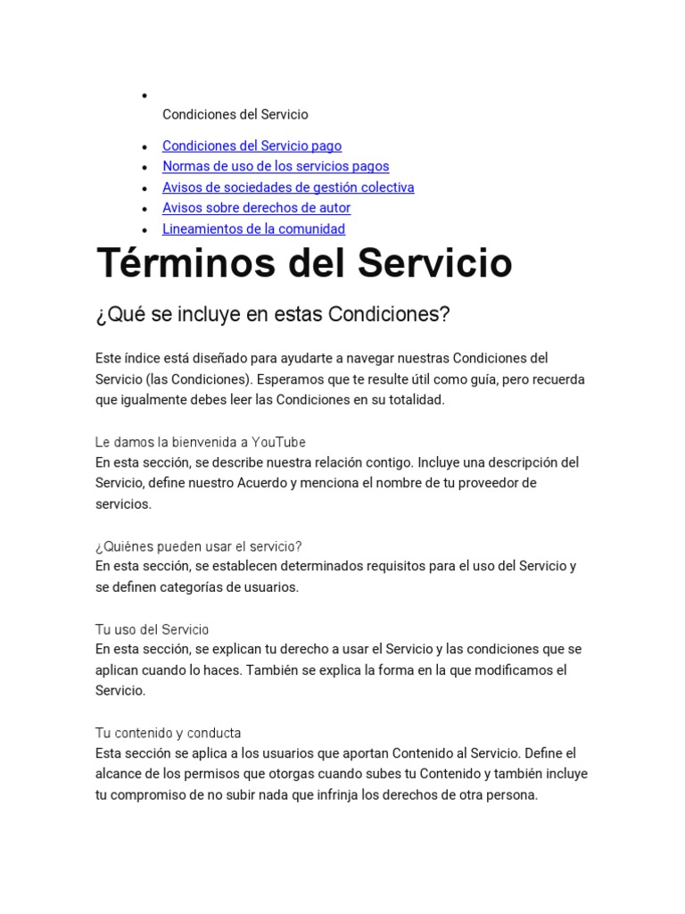 Condiciones Del Servicio Youtube | PDF | Youtube | Software