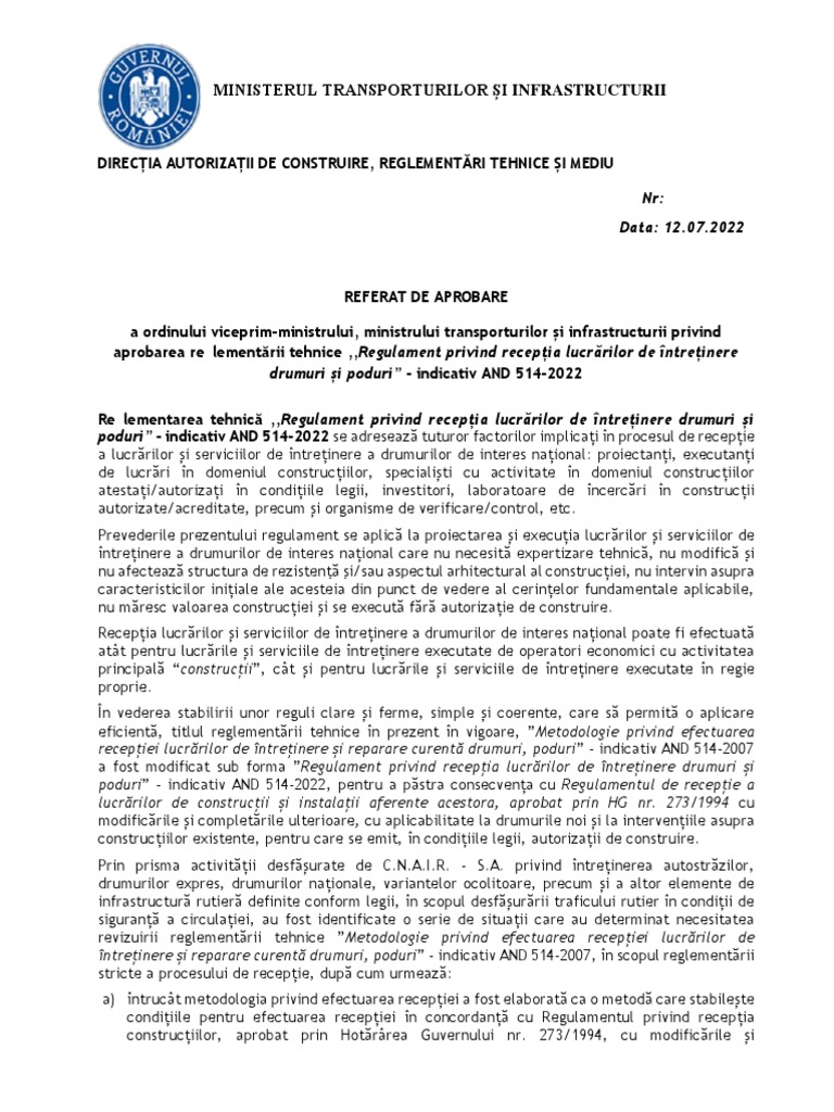 Referat de Aprobare AND 514 11.07.2022 | PDF