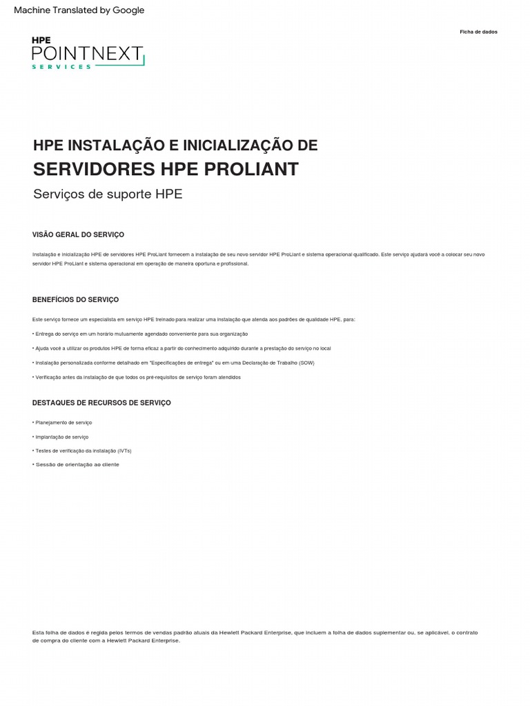HPE Pointnext - Datasheet em Português | PDF | Linux | Servidor (informática)