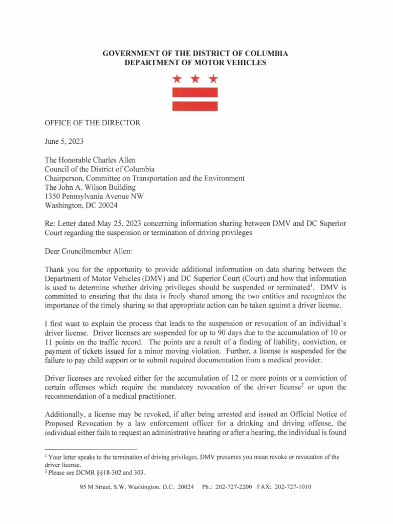 Response to 2023-05-24 Letter to DMV Re Superior Court Notice or Orders ...