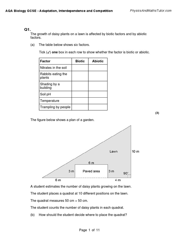 7.1 Adaptation, Interdependence and Competition QP | PDF | Nature | Biology