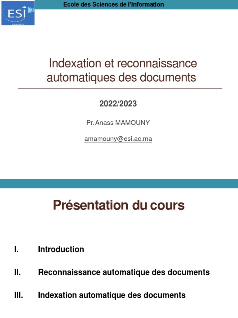 Cours1-Indexation Reconnaissance Automatiques Des Documents | PDF