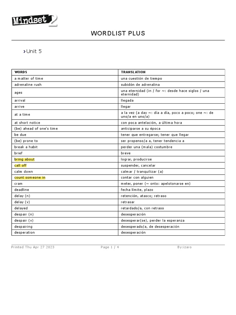 Vocabulario de Tiempos y Hábitos | PDF