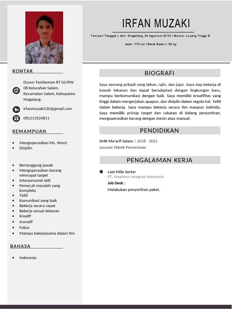 CV + Berkas Irfan Muzaki | PDF