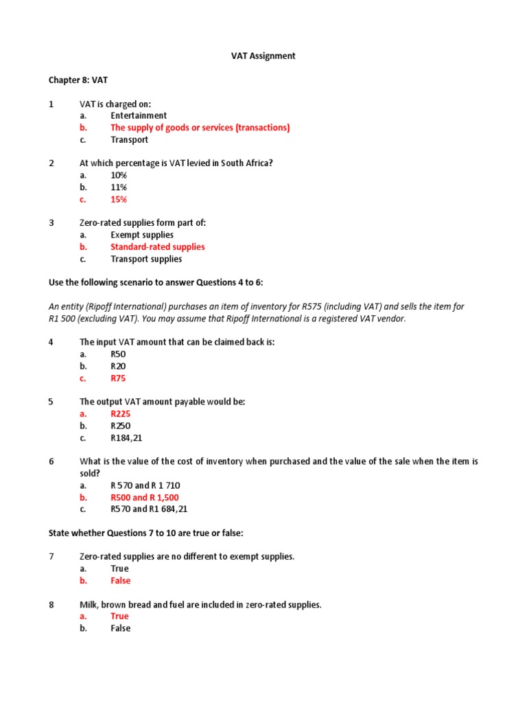VAT Assignment Solution | PDF | Value Added Tax | Taxation