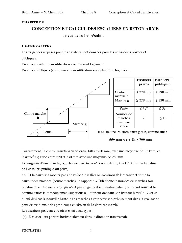 CHAPITRE 8 - Calcul Des Escaliers en B A Selon Le BAEL | PDF | Béton ...
