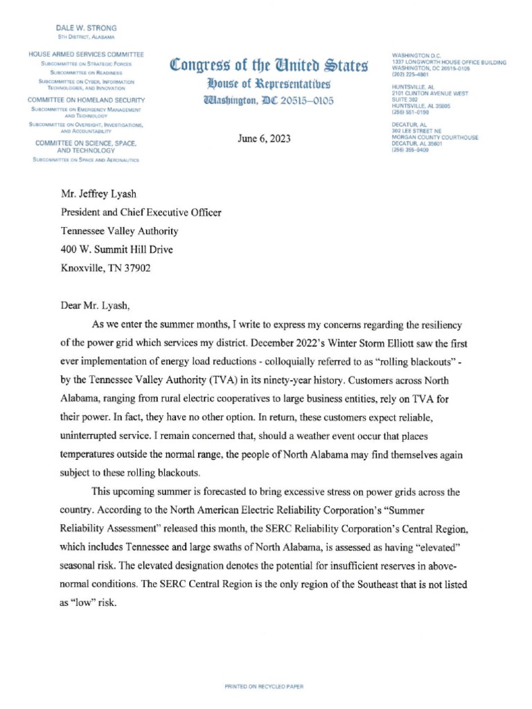 Strong TVA Letter | PDF Strong TVA Letter | PDF