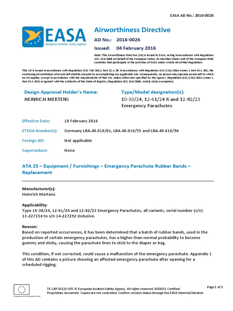 Easa Ad 2016-0026 1 | PDF
