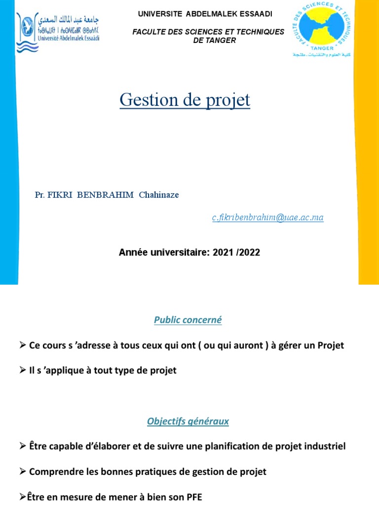 FSTT Gestion de Projet 2 | PDF | Gestion de projet | Planification