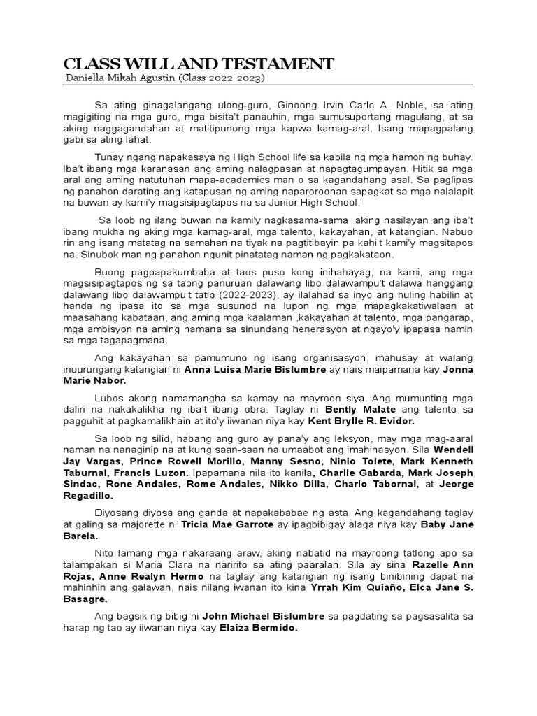 CLASS WILL AND TESTAMENT | PDF