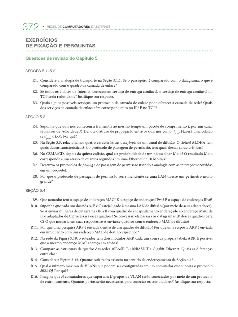 Exercicios Cap 5 Kurose, Ross - 2013 - Redes de Computadores e A Internet | PDF | Comutador de ...