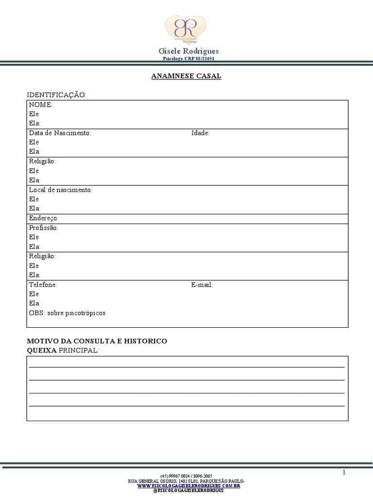 Anamnese Terapia de Casal | PDF | Medicina Clínica